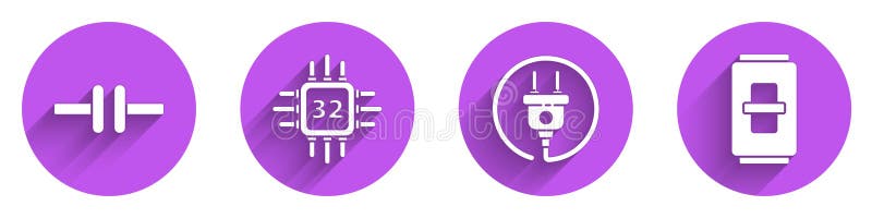 Set Electric Circuit Scheme, Processor with Microcircuits CPU, Electric Plug and Electric Light ...