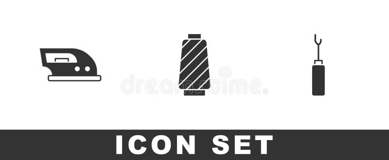Set Electric Iron, Sewing Thread Spool and Awl Tool Icon. Vector Stock ...
