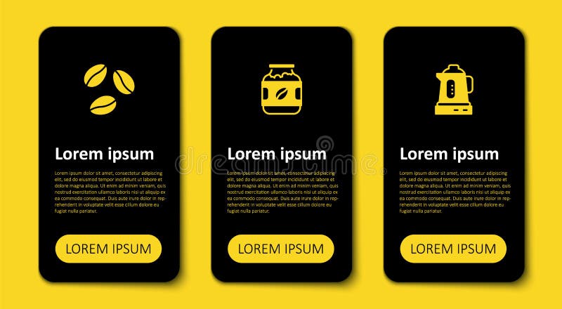 Set Electric Kettle, Coffee Jar Bottle and Beans. Business Infographic ...