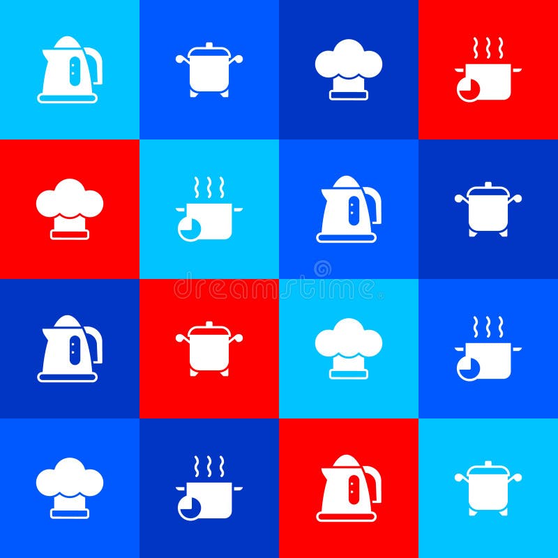 Set Electric Kettle, Cooking Pot, Chef Hat and Icon. Vector Stock ...