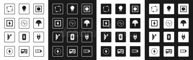 Set Electric Light Switch, Circuit Scheme, Lightning Bolt, Emitting Diode, Plug and Electrical ...