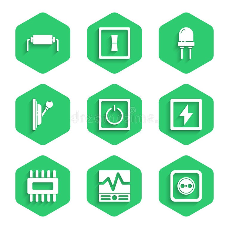 Set Electric Light Switch, Electrical Measuring Instruments, Outlet, Lightning Bolt, Processor ...