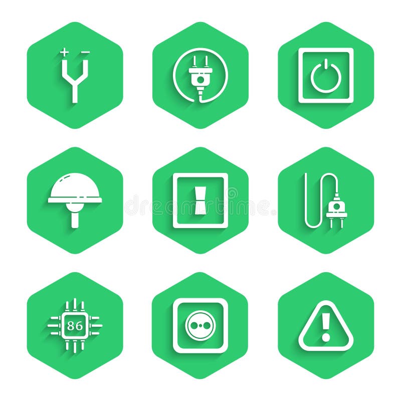 Set Electric Light Switch, Electrical Outlet, Exclamation Mark in ...