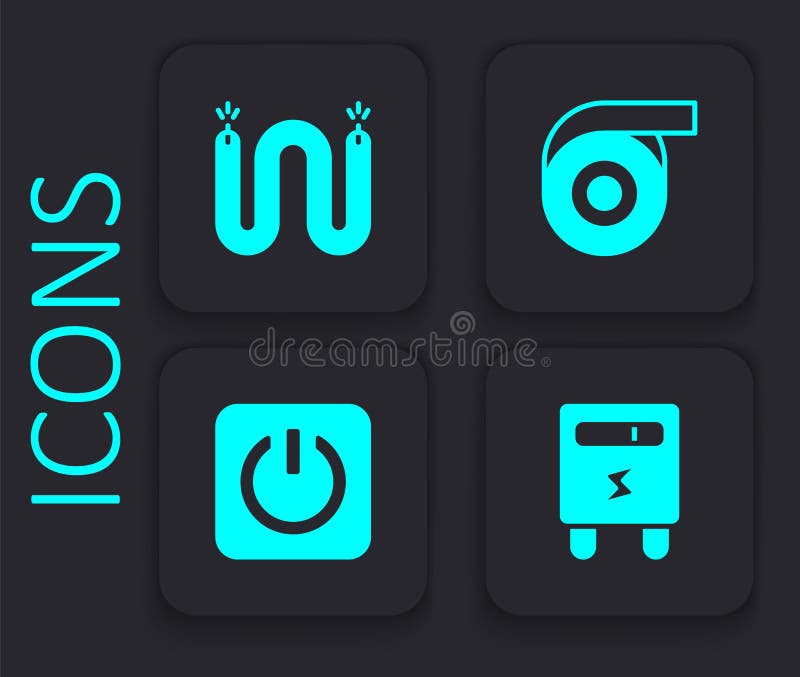 Set Electric Meter, Cable, Roll Adhesive Tape and Power Button Icon ...