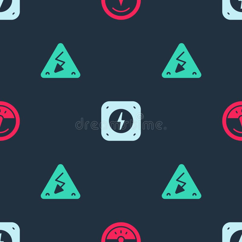 Set Electric Meter, Lightning Bolt and High Voltage on Seamless Pattern ...