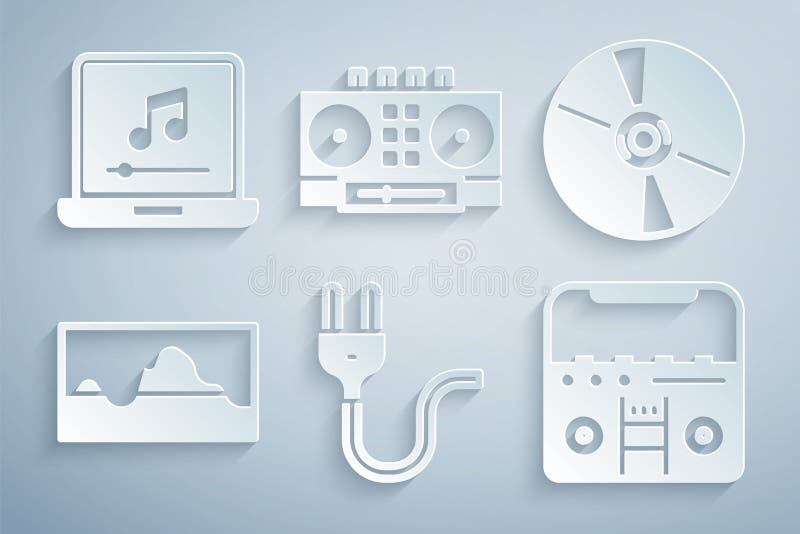 Set Electric Plug, CD or DVD Disk, Music Wave Equalizer, Home Stereo ...