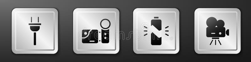 Set Electric Plug, Cinema Camera, Broken Battery and Retro Cinema ...