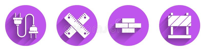 Set Electric Plug, Crossed Ruler, Bricks and Road Barrier Icon with ...