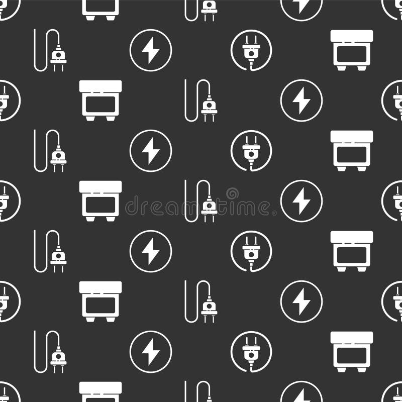 Set Electric Plug, Fuse, Electric Plug and Lightning Bolt on Seamless ...