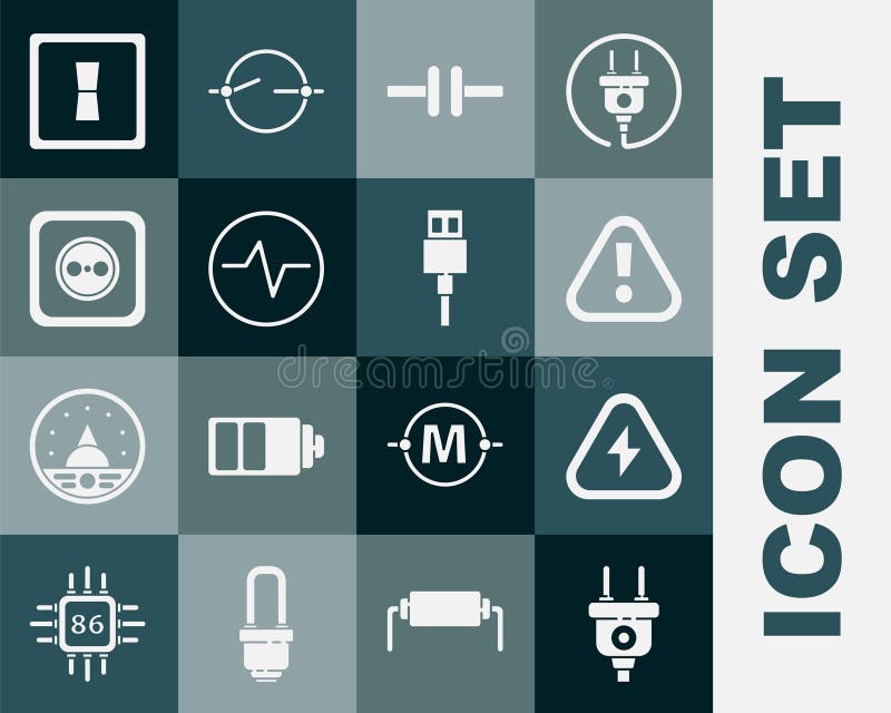 Set Electric Plug, High Voltage, Exclamation Mark in Triangle, Circuit ...