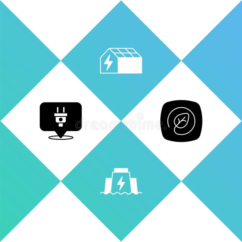 Set Electric Plug, Hydroelectric Dam, Solar Energy Panel and Location ...