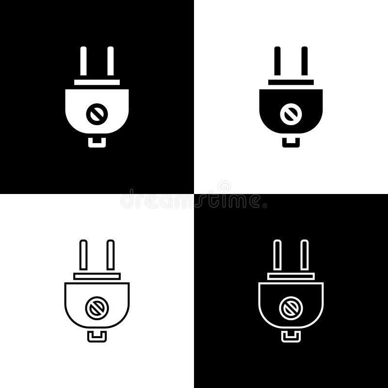 Set Electric Plug Icon Isolated on Black and White Background. Concept ...