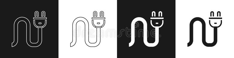 Set Electric Plug Icon Isolated on Black and White Background. Concept ...
