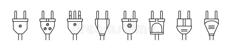 Set of Electric Plug Line Shapes, Thin Line Design Vector Illustration ...