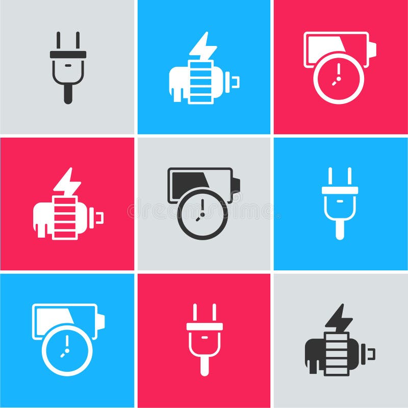 Set Electric Plug, Motor and Battery Charge Icon. Vector Stock ...