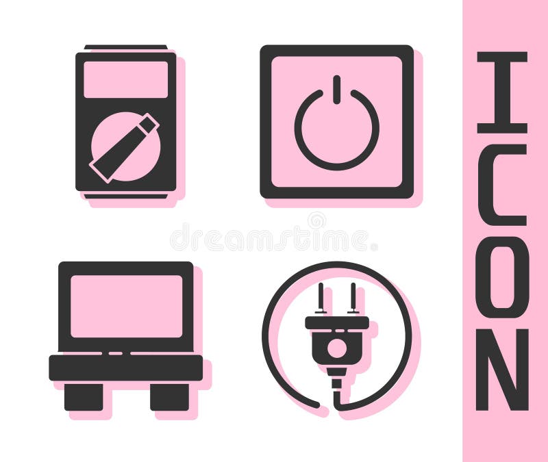 Set Electric Plug, Multimeter, Fuse and Electric Light Switch Icon ...