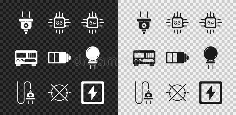 Set Electric Plug Processor With Microcircuits Cpu Scheme Lightning Bolt Electrical