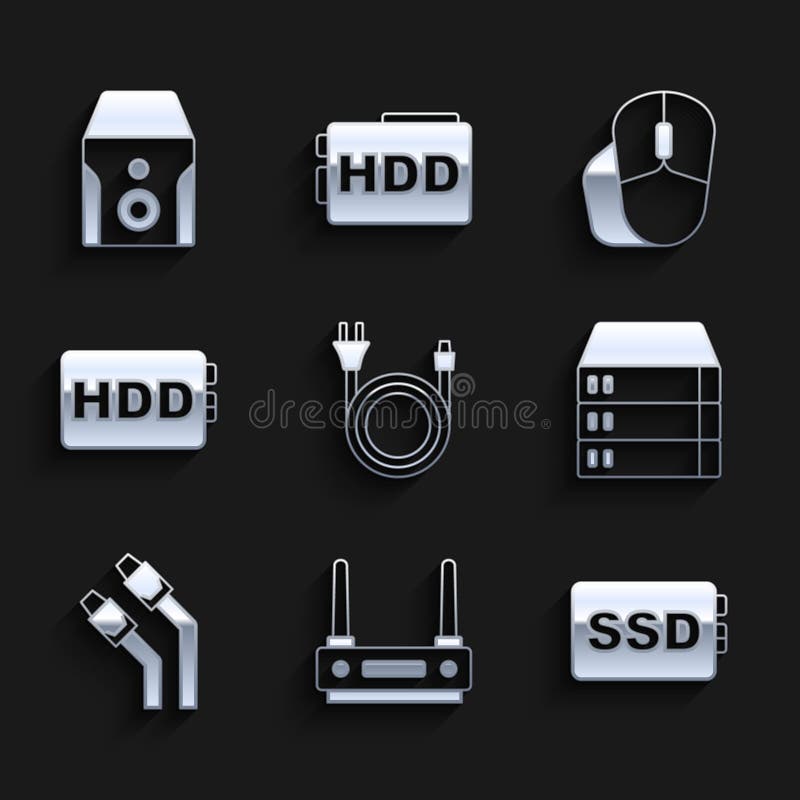 Set Electric Plug, Router and Wi-fi Signal, SSD Card, Server, Data, Web ...