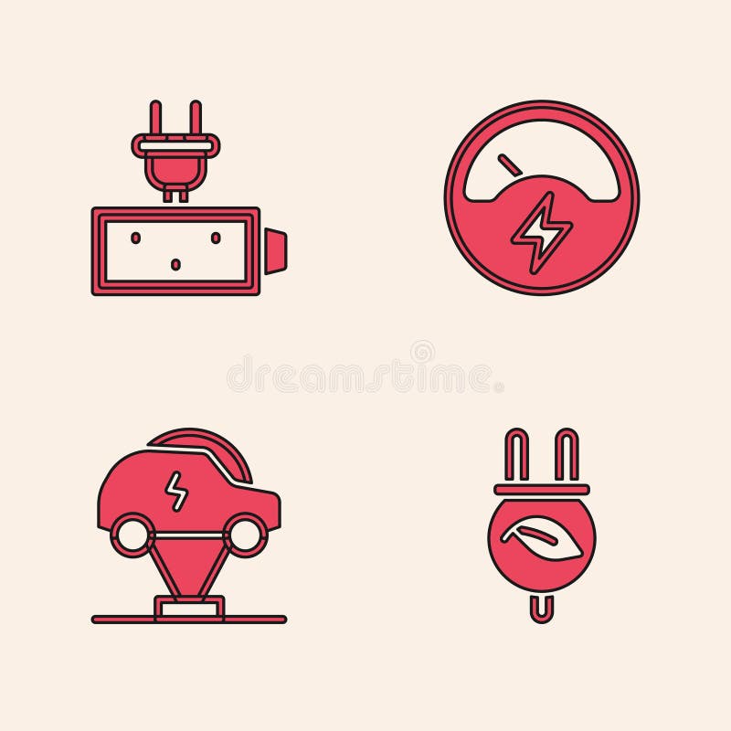 Set Electric Saving Plug in Leaf, Battery Charge, Voltmeter and Car ...