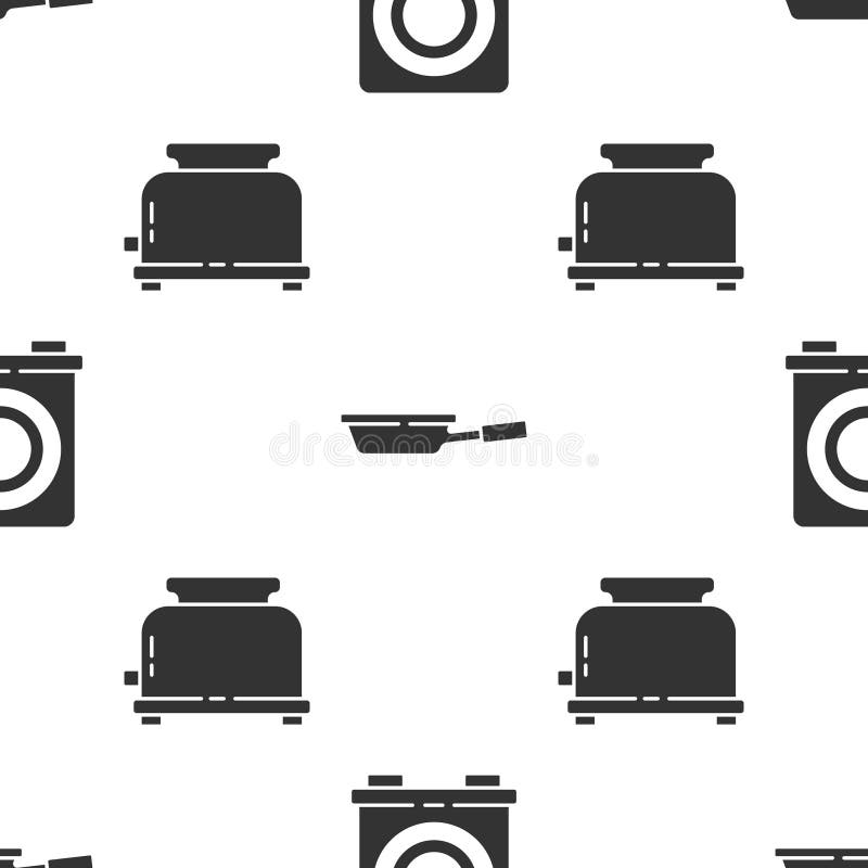 Set Electric Stove, Frying Pan and Toaster on Seamless Pattern. Vector ...