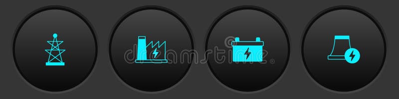 Set Electric Tower, Nuclear Power Plant, Car Battery and Icon. Vector ...
