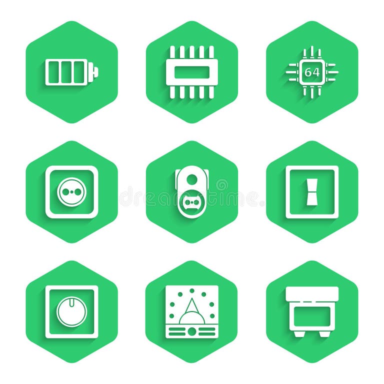 Set Electrical Outlet, Ampere Meter, Multimeter, Voltmeter, Fuse, Light Switch, Processor with ...