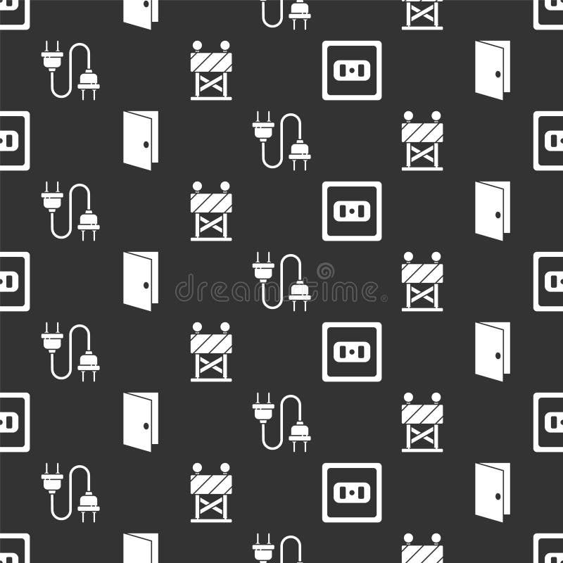 Set Electrical Outlet, Closed Door, Electric Plug and Road Barrier on ...