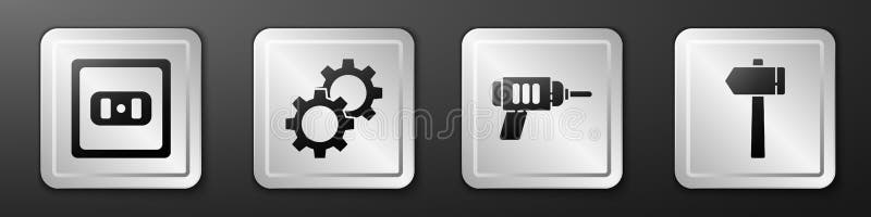 Set Electrical Outlet, Gear, Electric Drill Machine and Hammer Icon ...