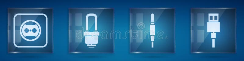 Set Electrical Outlet, LED Light Bulb, Audio Jack and USB Cable Cord ...