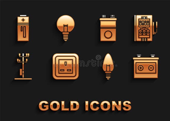 Set Electrical Outlet, Panel, Car Battery, Light Bulb, High Voltage ...