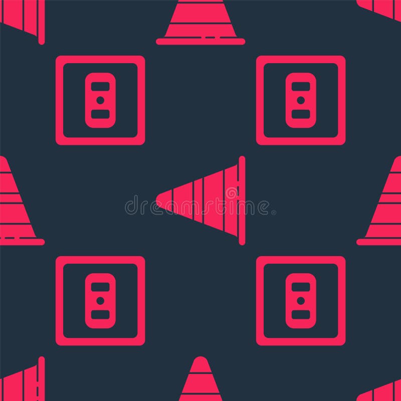 Set Electrical Outlet and Traffic Cone on Seamless Pattern. Vector ...