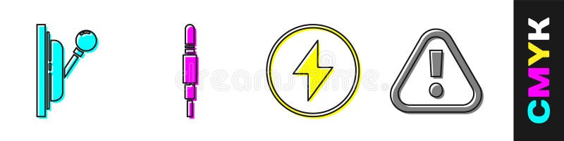 Set Electrical Panel, Audio Jack, Lightning Bolt and Exclamation Mark ...