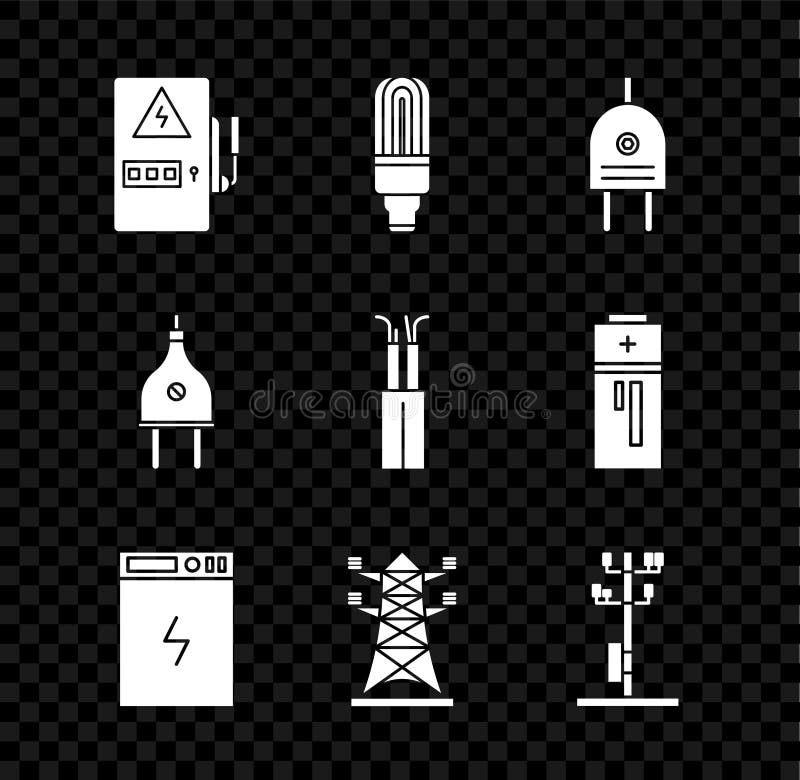 Set Electrical Panel, LED Light Bulb, Plug, Power Bank, High Voltage ...
