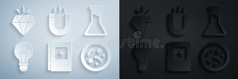 Set Electrical Panel, Test Tube and Flask, Light Bulb with Concept of ...