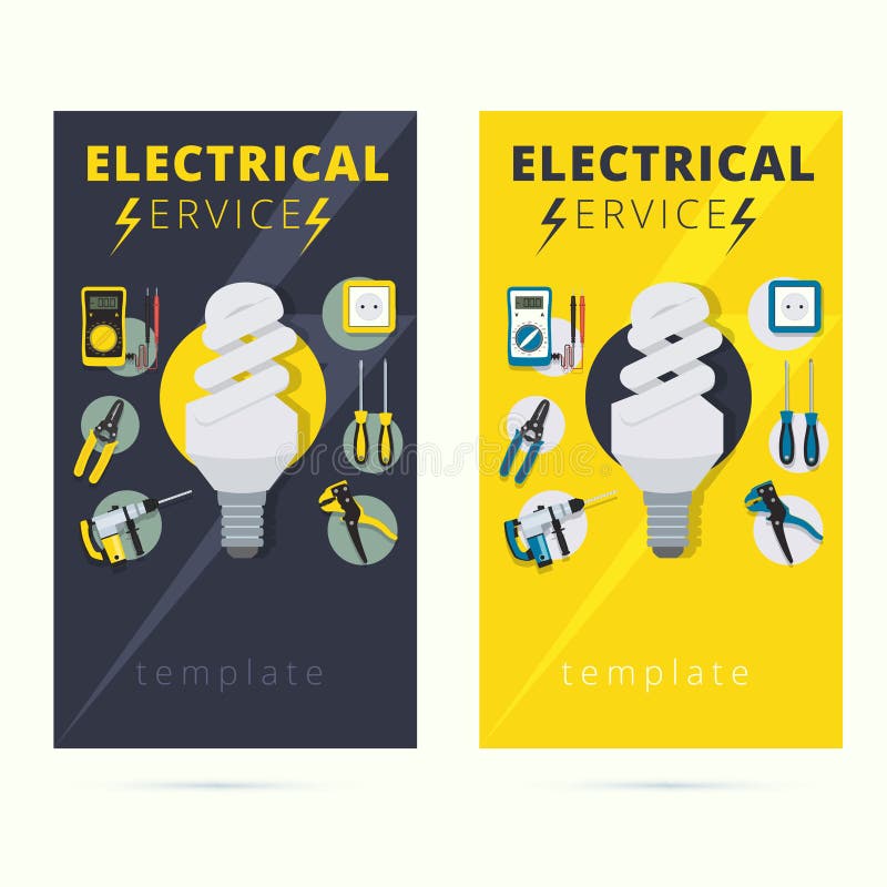Set of Electrical Services Vector Business Card Concept Design. Stock ...