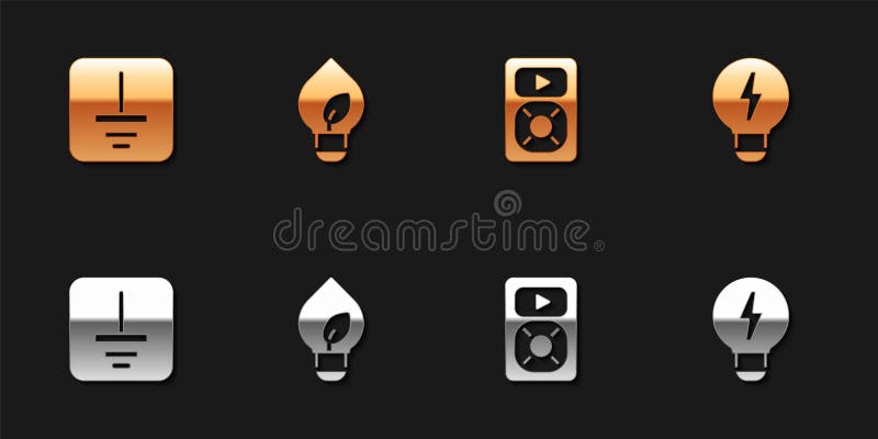 Set Electrical Symbol Ground, Light Bulb with Leaf, Music Player and ...