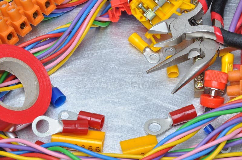 Set of Electrical Tools and Cables Stock Photo - Image of metal ...