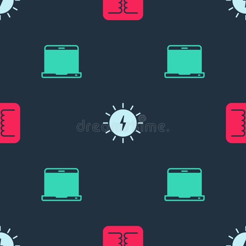 Set Electrical Transformer, Solar Energy Panel and Laptop on Seamless ...