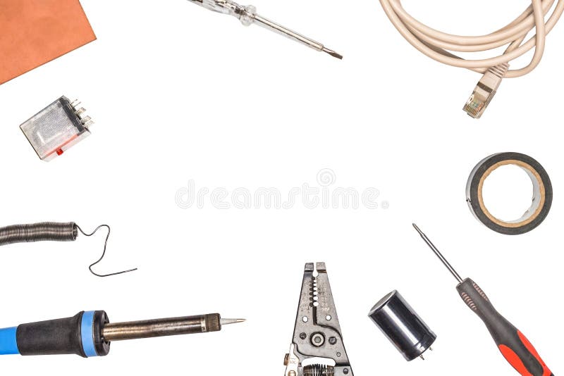 Set of Electrics and Electronics. Electrical Tools and Components ...