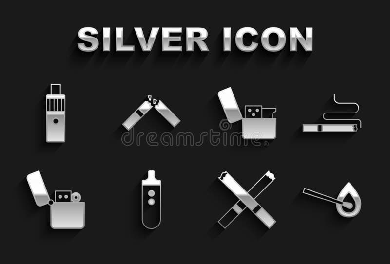 Set Electronic Cigarette, Cigarette, Burning Match with Fire, Lighter ...