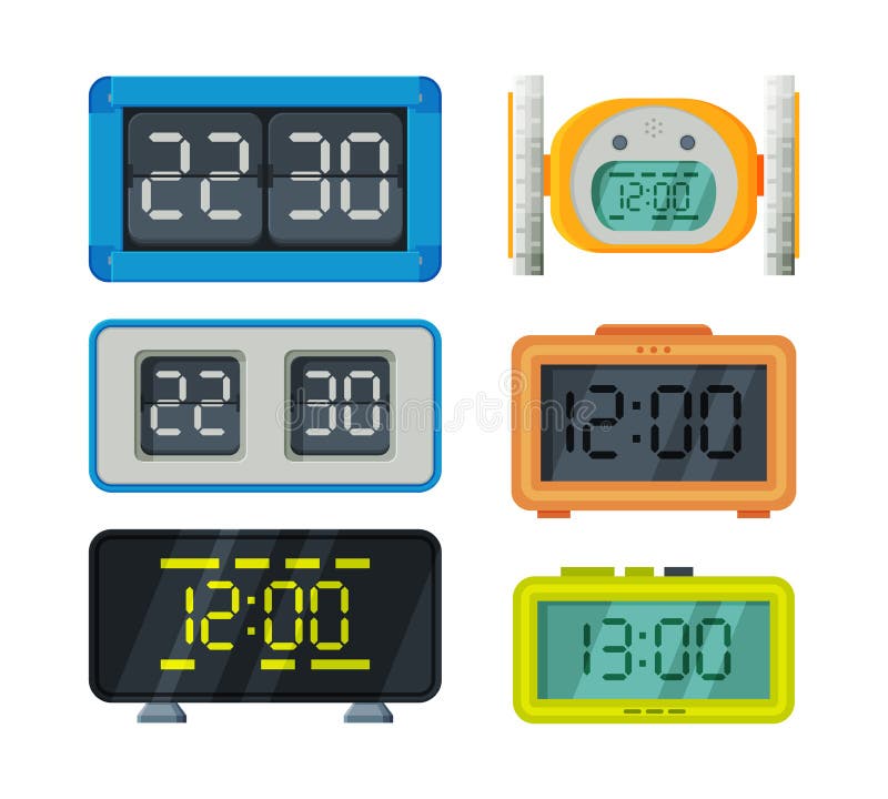 Set of Electronic Clocks for Time Measurement Cartoon Vector ...
