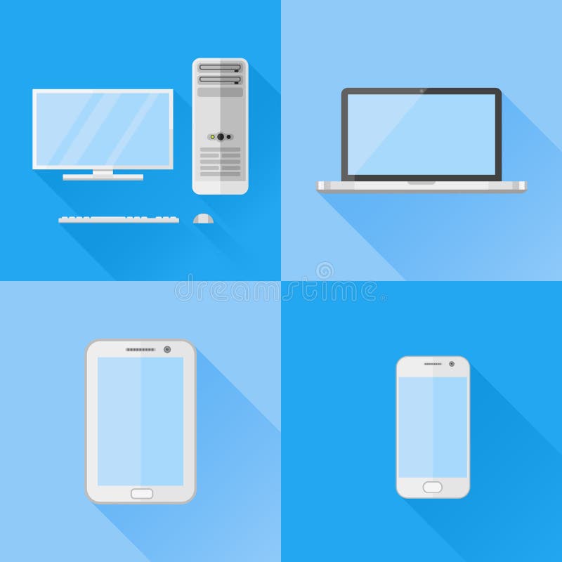 Set of Electronic Devices Flat Icons Stock Vector - Illustration of ...