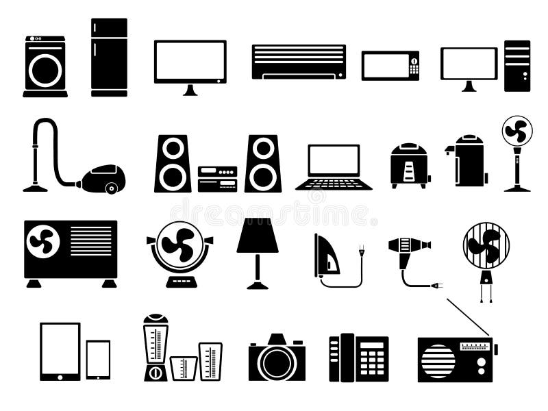 Set of Black Flat Icons - PC Hardware, Computer Parts and Electronic ...