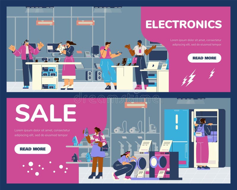 Set of Electronics Store Banner or Flyer Templates, Flat Vector ...