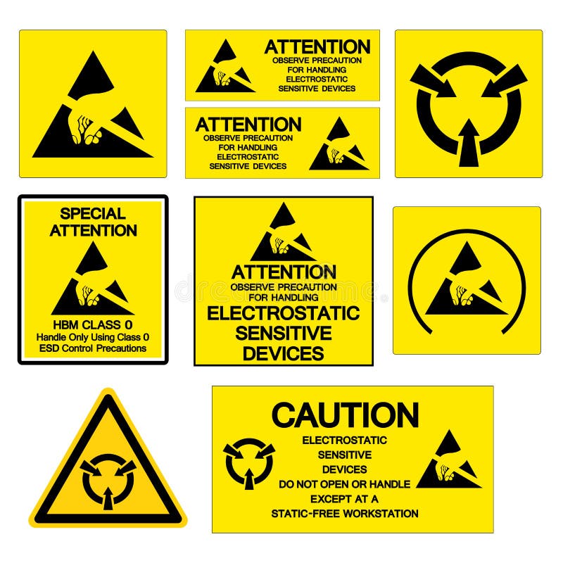 Set of Electrostatic Sensitive Device ESD Collection Symbol Sign ...