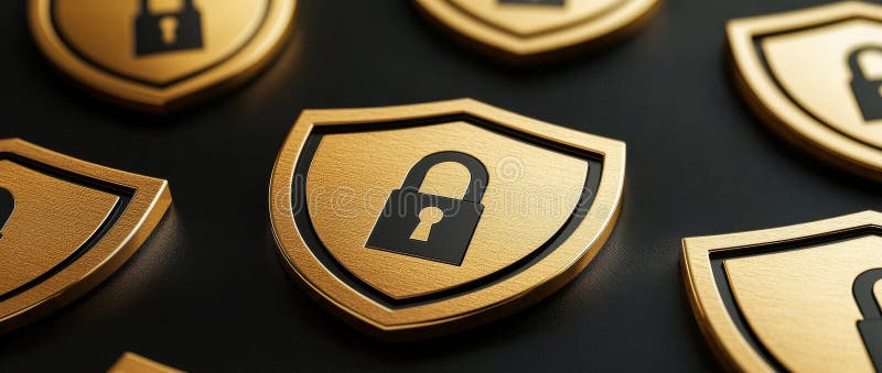 Black Gold Shield Lock Symbolizing Security Protection Stock Photos ...