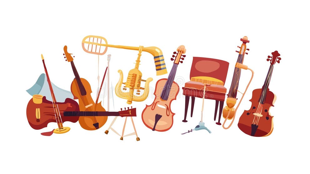 Set of Elegant Classical Musical Instruments, Orchestral Ensemble ...