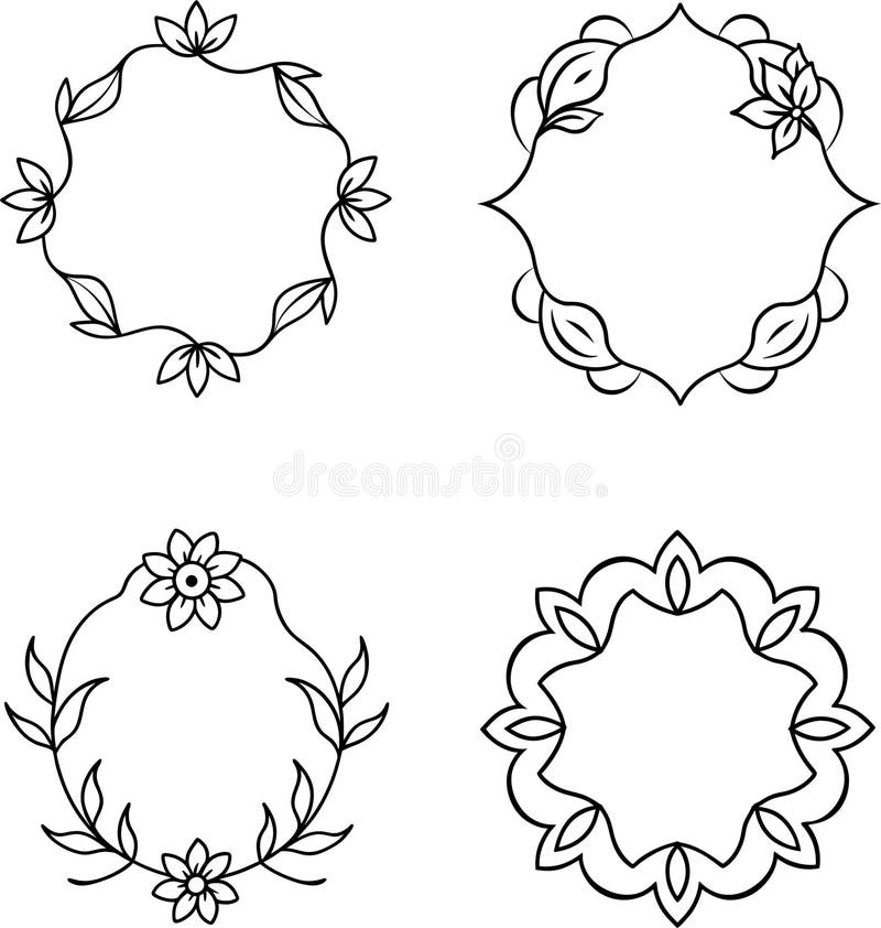 A Set of Floral Frame Design Line Art Illustration Stock Vector ...