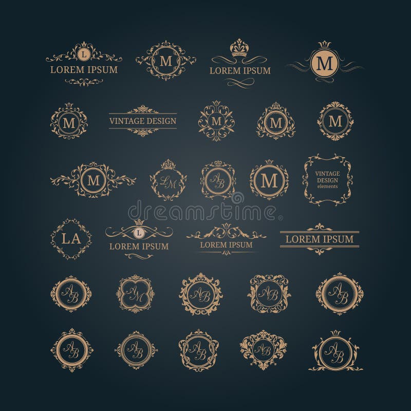 Set of Elegant Floral Monograms and Borders Stock Vector - Illustration ...