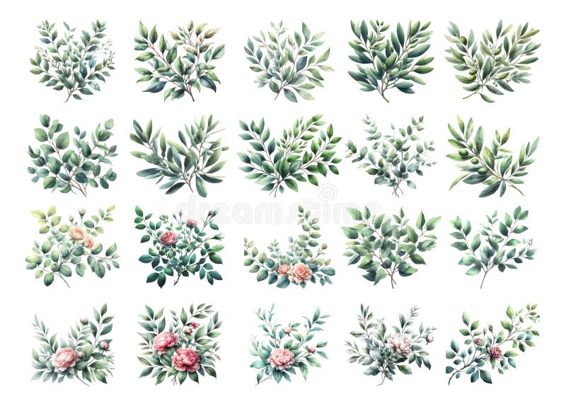 Set of Elegant Greenery Botanical Leaf and Branch Stock Photo - Image ...